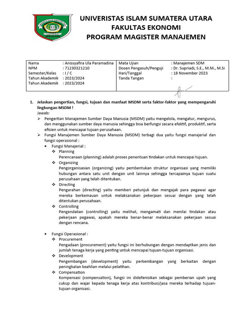 UTS - Manajemen SDM | PDF | Karier & Perkembangan