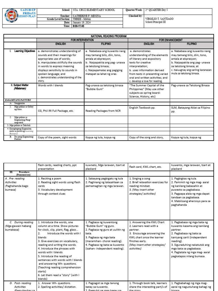 Catch-Up-Friday-Grade Three - NRP | PDF