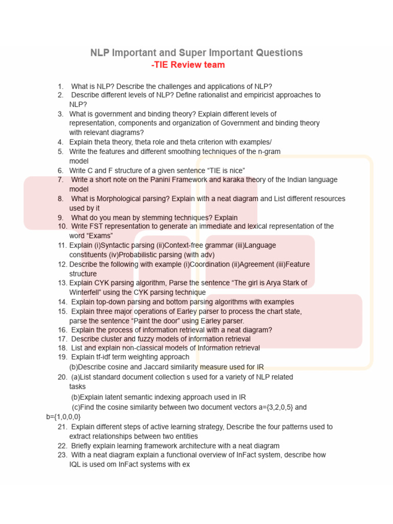 NLP Important and Super Important Questions-18CS743 | PDF | Parsing ...