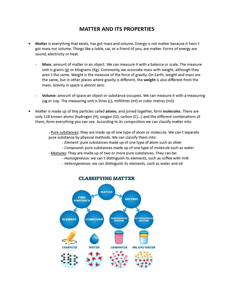 Summary Natural Science Unit 1 Part 1 | PDF | Matter | Chemical Substances