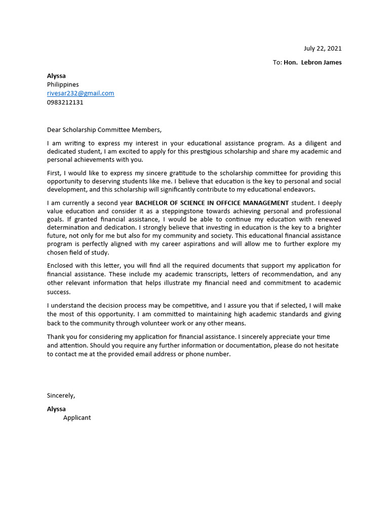 LETTER OF INTENT of Alyssa | PDF