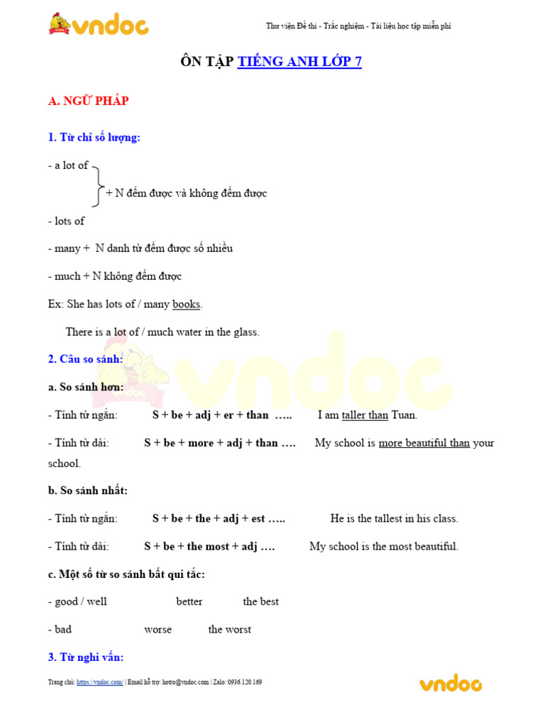 On Tap Tieng Anh Lop 7 Ca Nam | PDF