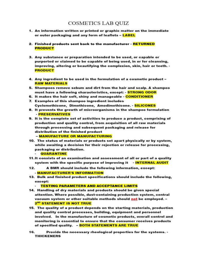 COSME LAB QUIZ | PDF | Shampoo | Cosmetics