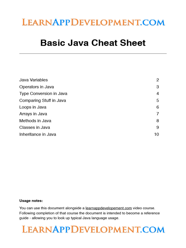 Basic Java Cheat Sheet | PDF | Integer (Computer Science) | Boolean ... Basic Java Cheat Sheet | PDF | Integer (Computer Science) | Boolean ...