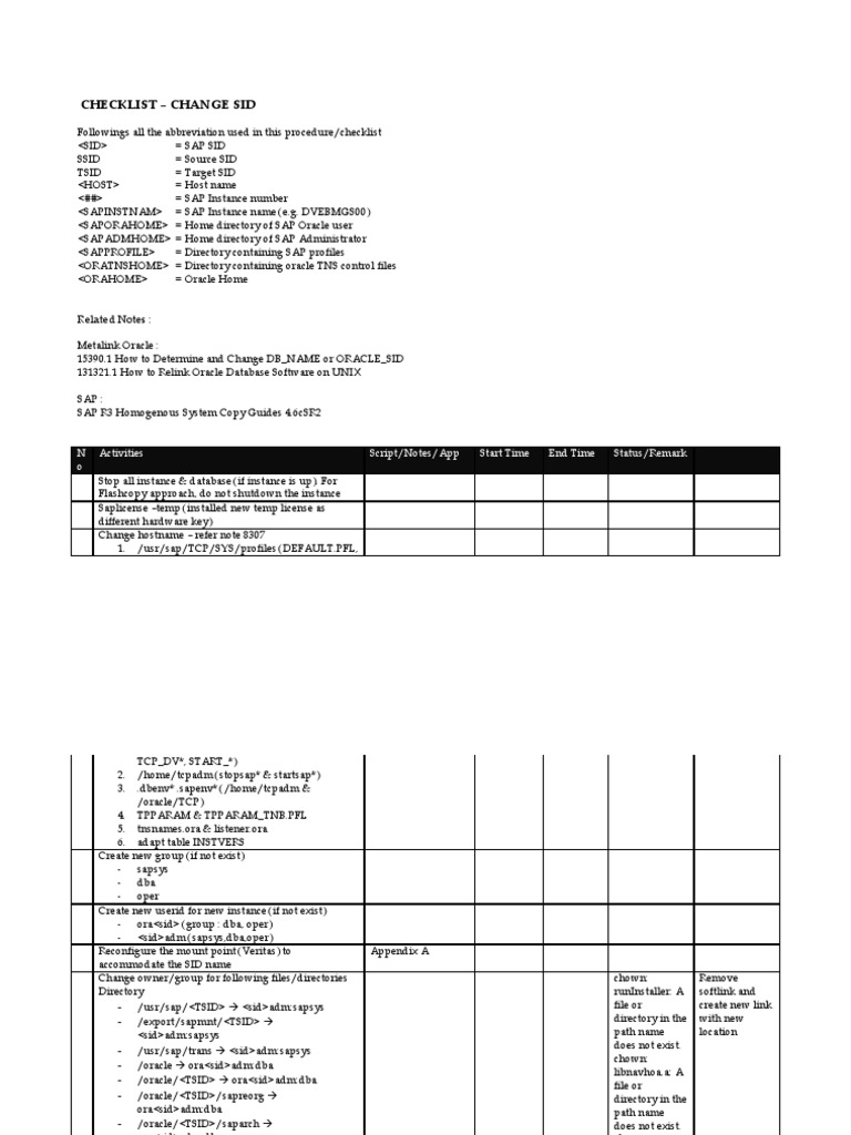 Instance - Checklist For Changing SID and Hostname | PDF | Oracle Database | Directory (Computing)
