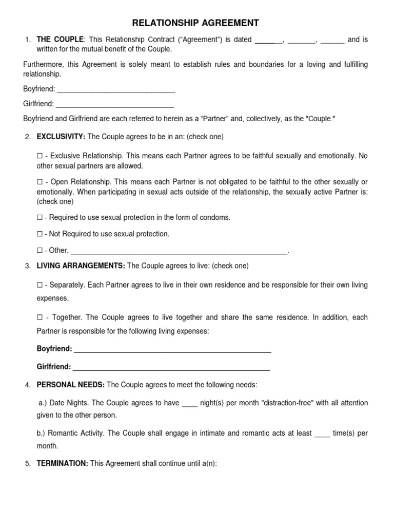 Relationship Agreement Form 3 | PDF | Human Sexual Activity | Human ...
