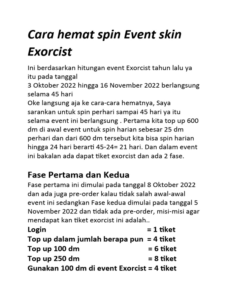 Hemat Spin Event Skin Exorcist 2022 | PDF