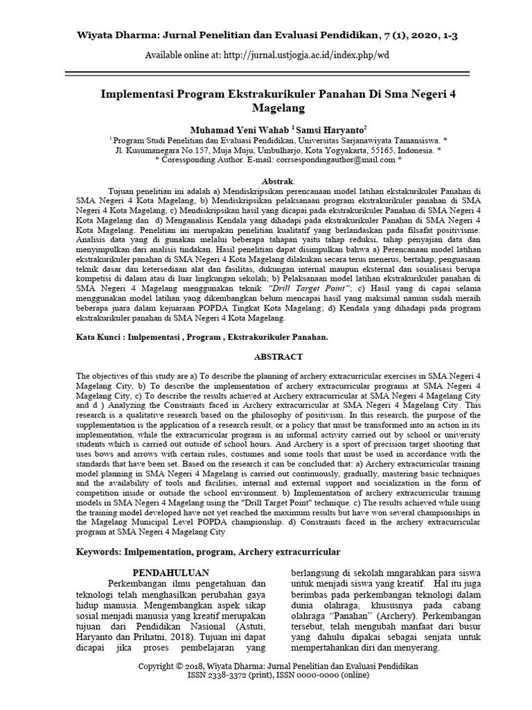 Implementasi Program Ekstrakurikuler Panahan Di Sma Negeri 4 Magelang | PDF