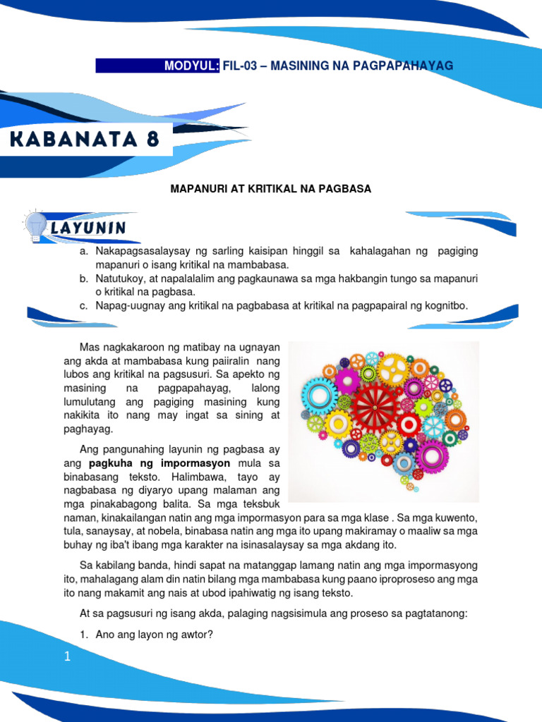 Kabanata 8 - Mapanuri at Kritikal Na Pagbasa | PDF