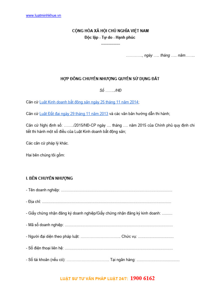 Mau Hop Dong Chuyen Nhuong Quyen Su Dung Dat | PDF