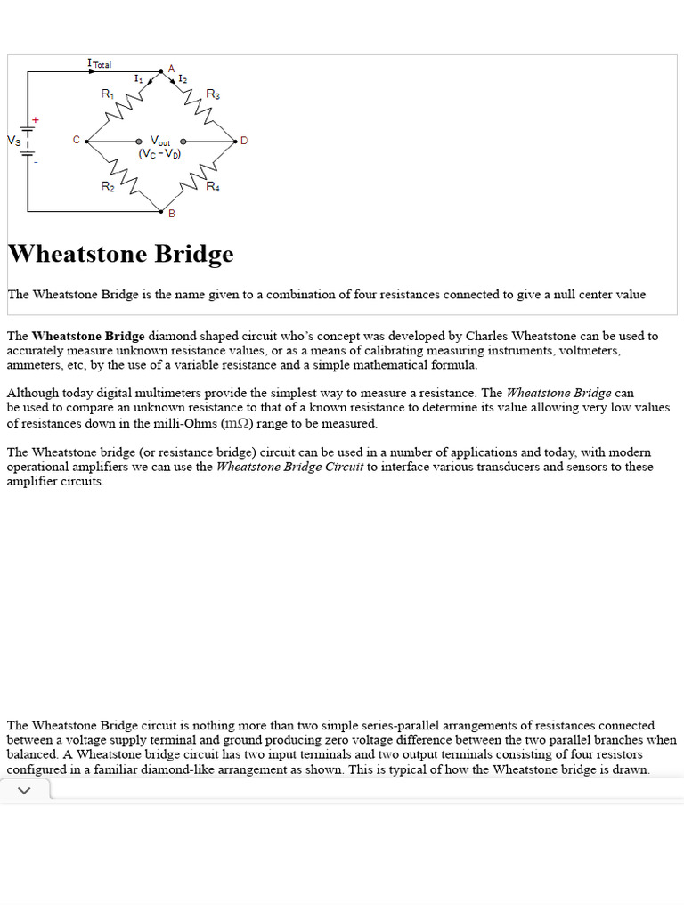 Wheatstone Bridge Circuit and Theory of Operation | PDF | Series And ...