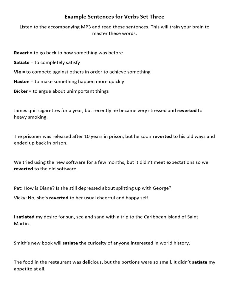 1.4 Verbs Set 3 Example Sentences | PDF