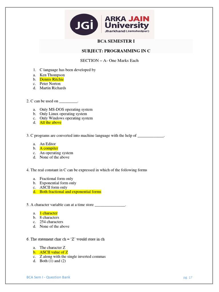 Programming In C Question Bank Pdf Pointer Computer Programming 4466