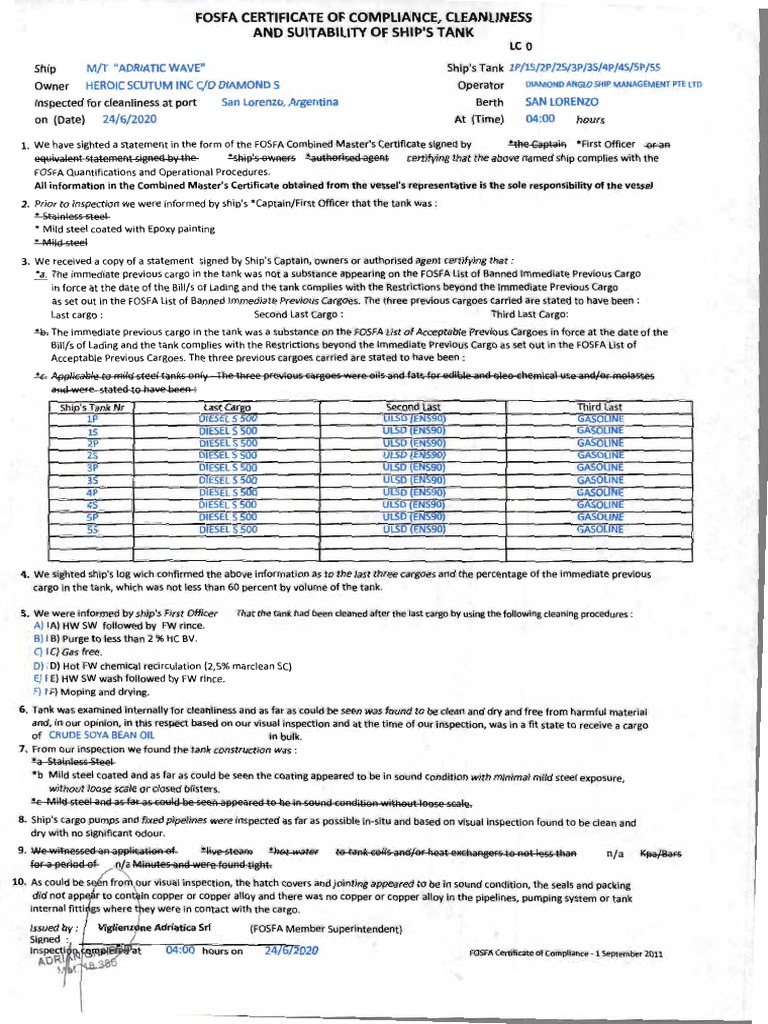 Fosfa Certificate | PDF