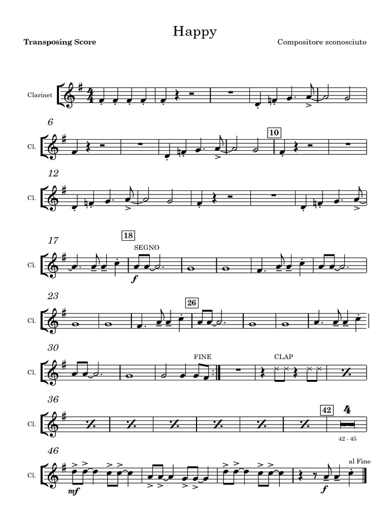 Transposing Score for Clarinet | PDF