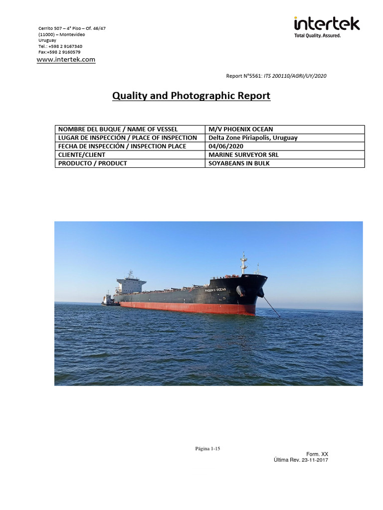 Quality and Photographic Report MV PHOENIX OCEAN | PDF