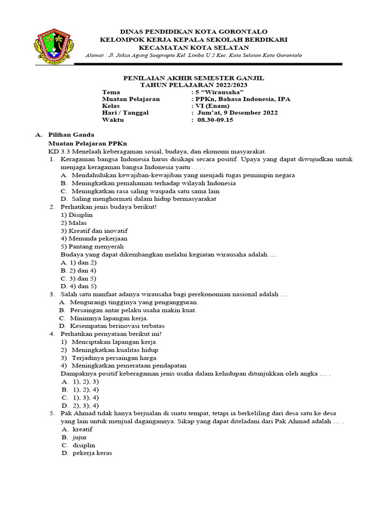 Soal PAS Tema 5 Paket 1 | PDF