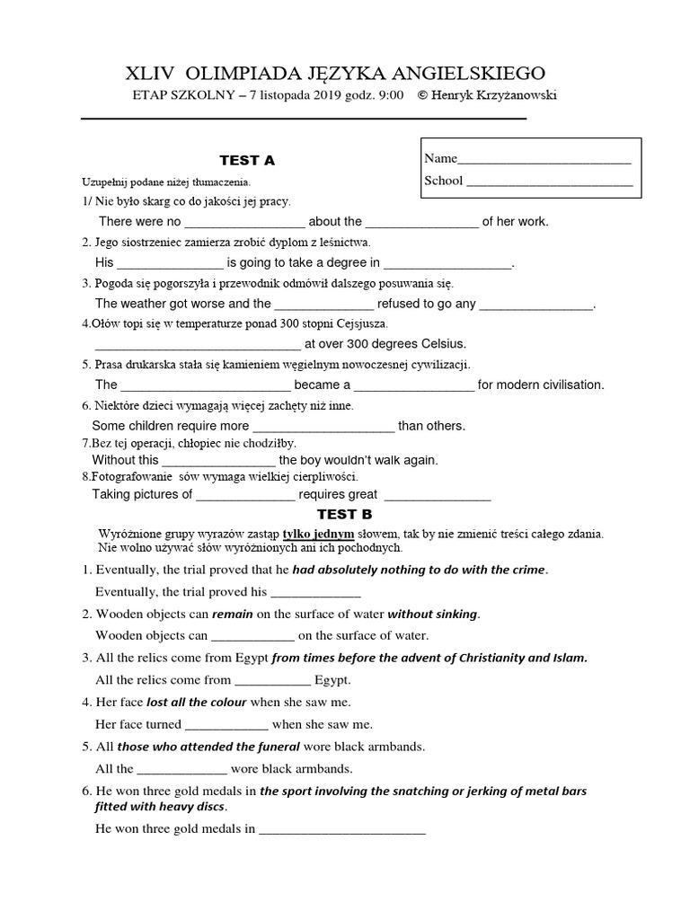 OJA Etap Szkolny Test | PDF
