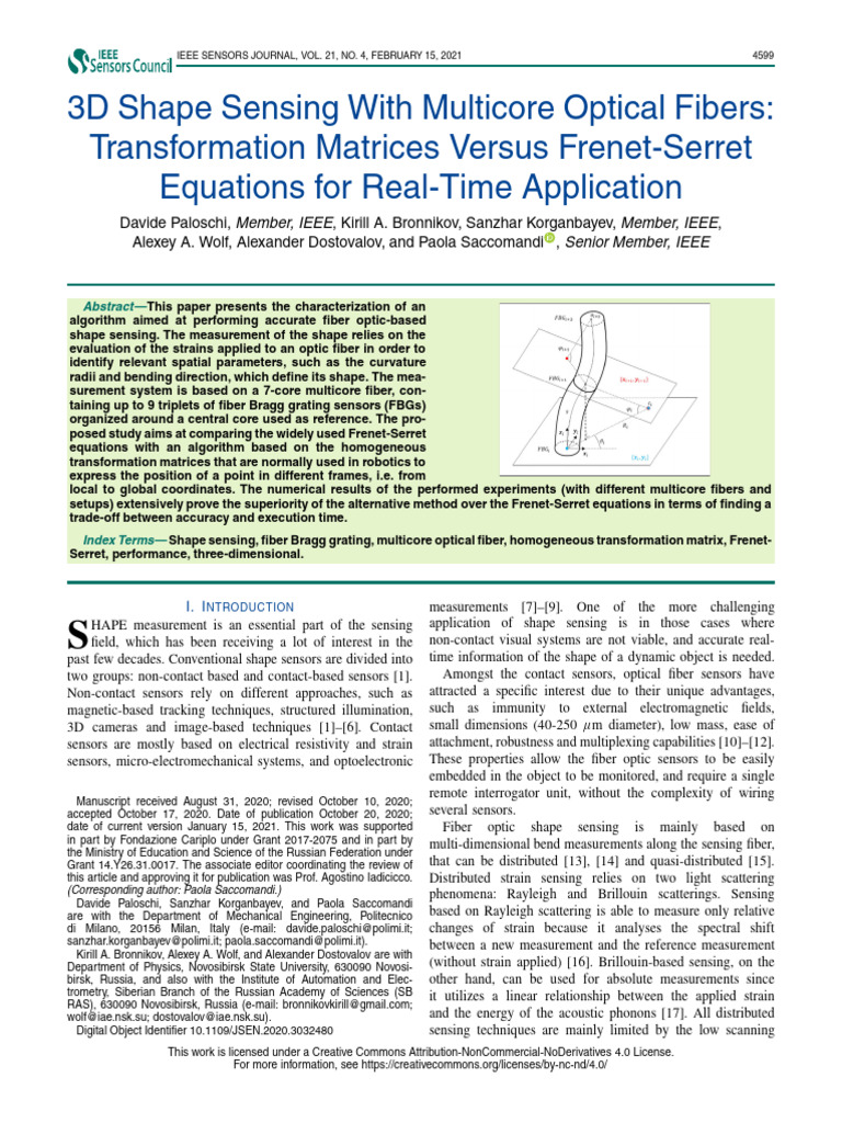 3D Shape Sensing With Multicore Optical Fibers: Transformation Matrices Versus Frenet-Serret ...