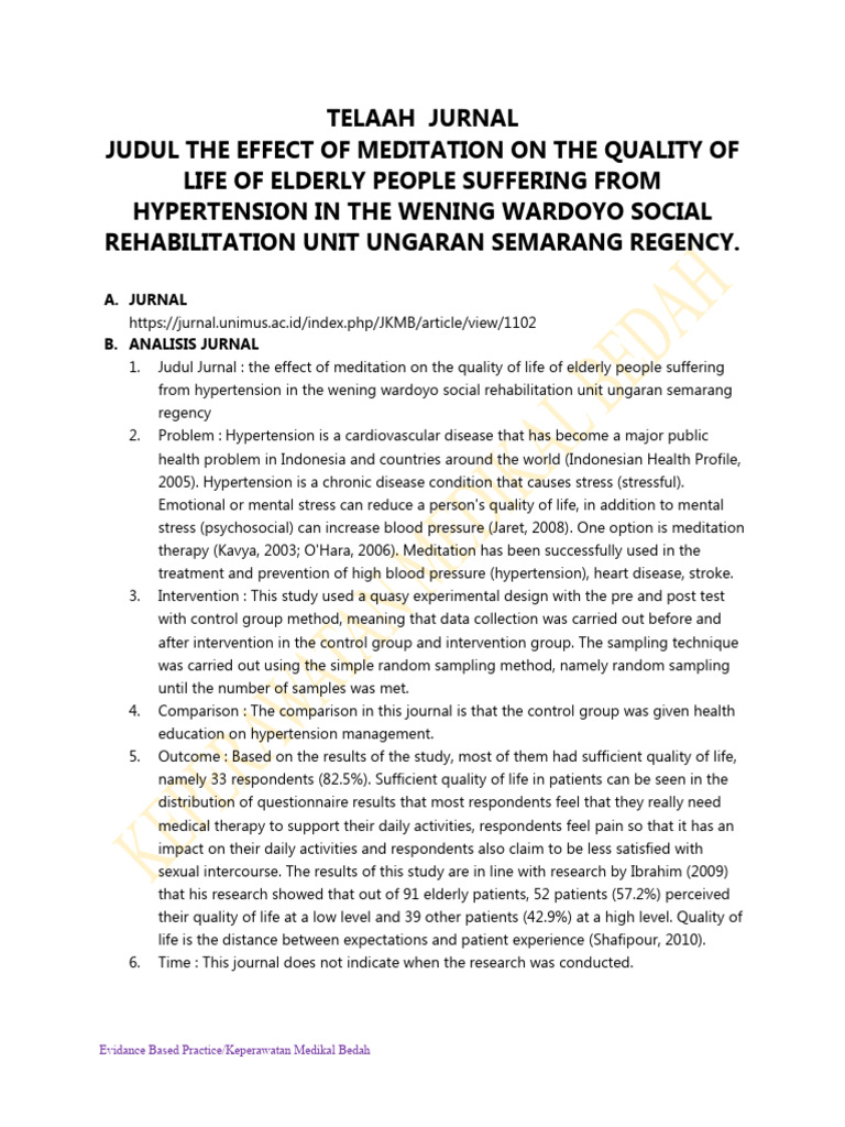 Format Telaah JURNAL | Download Free PDF | Hypertension | Relaxation ...