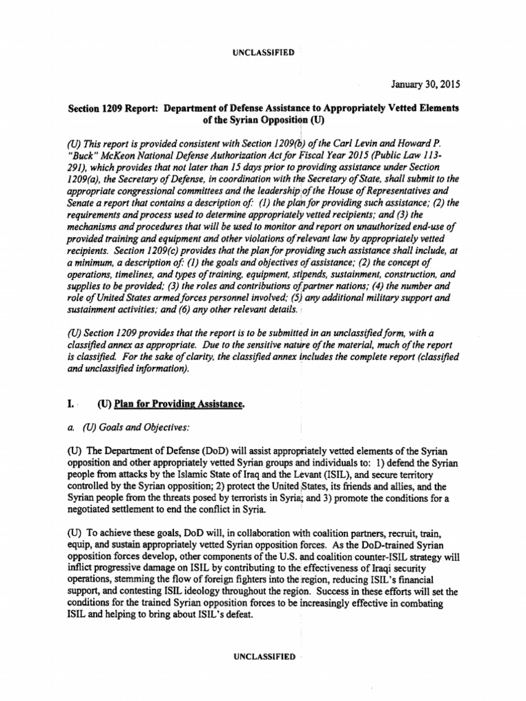 Assistance To Appropriately Vetted Elements of The Syrian Opposition | PDF