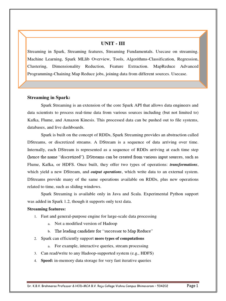 UNIT-III | PDF | Machine Learning | Apache Spark