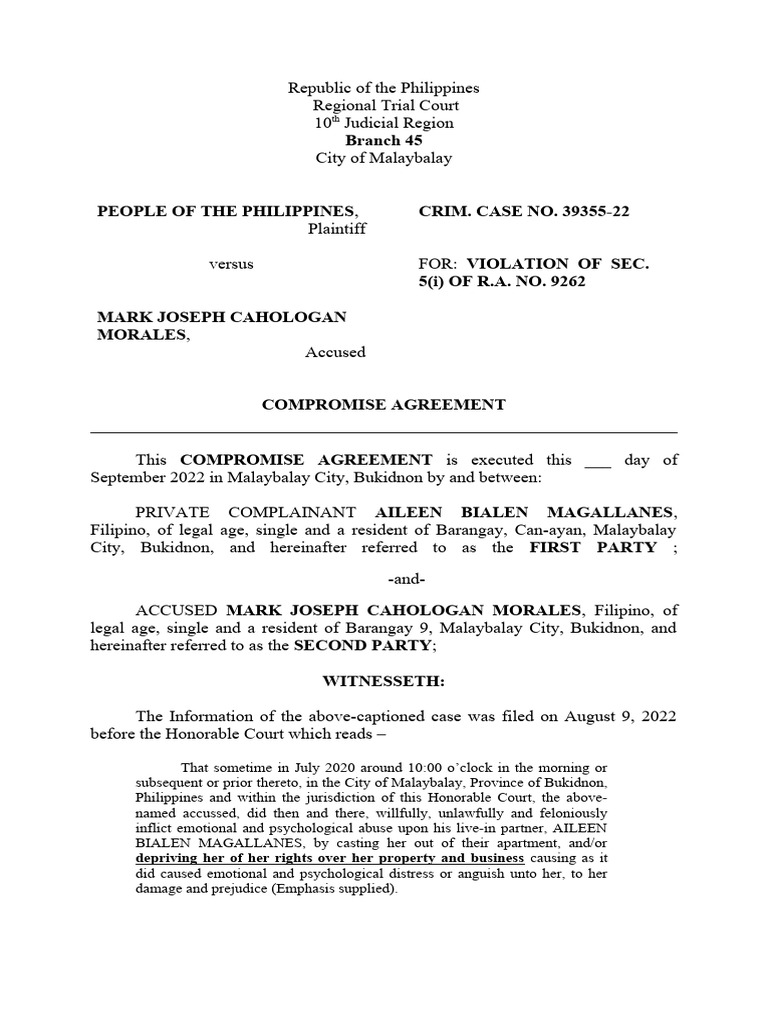 Compromise Agreement Morales | PDF | Private Law | Judiciaries