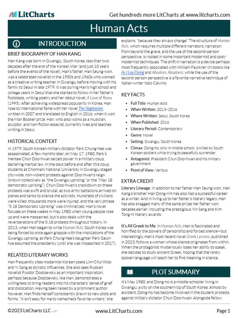 Human Acts LitChart | PDF