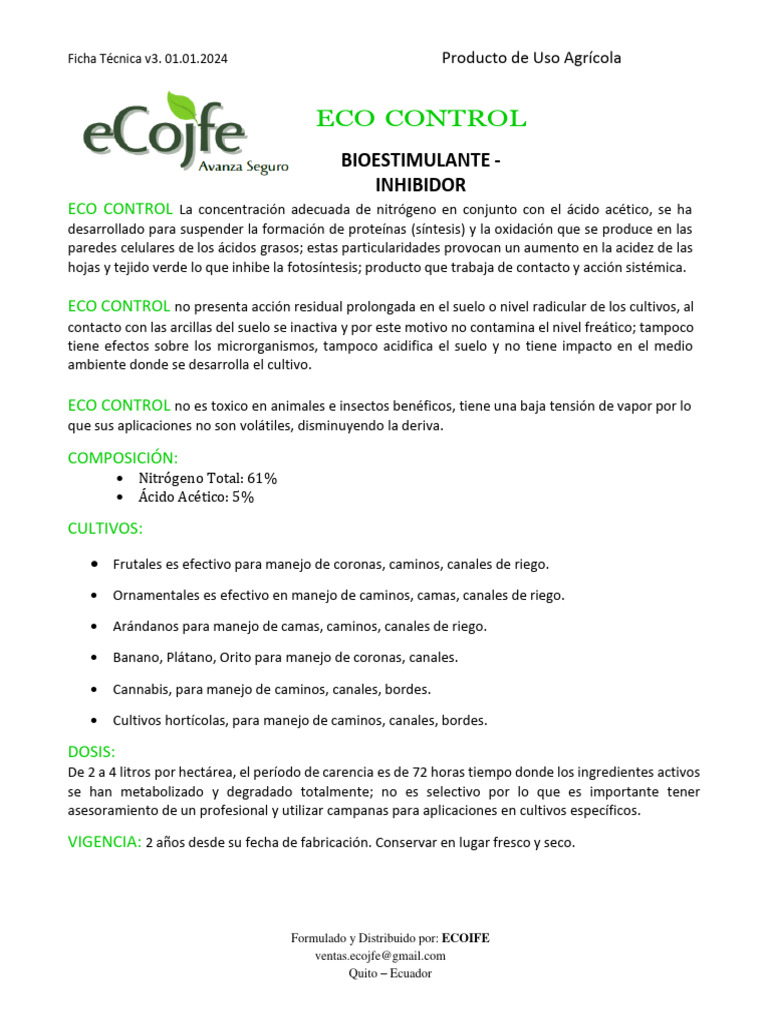 Ficha Técnica v3 ECO CONTROL | PDF