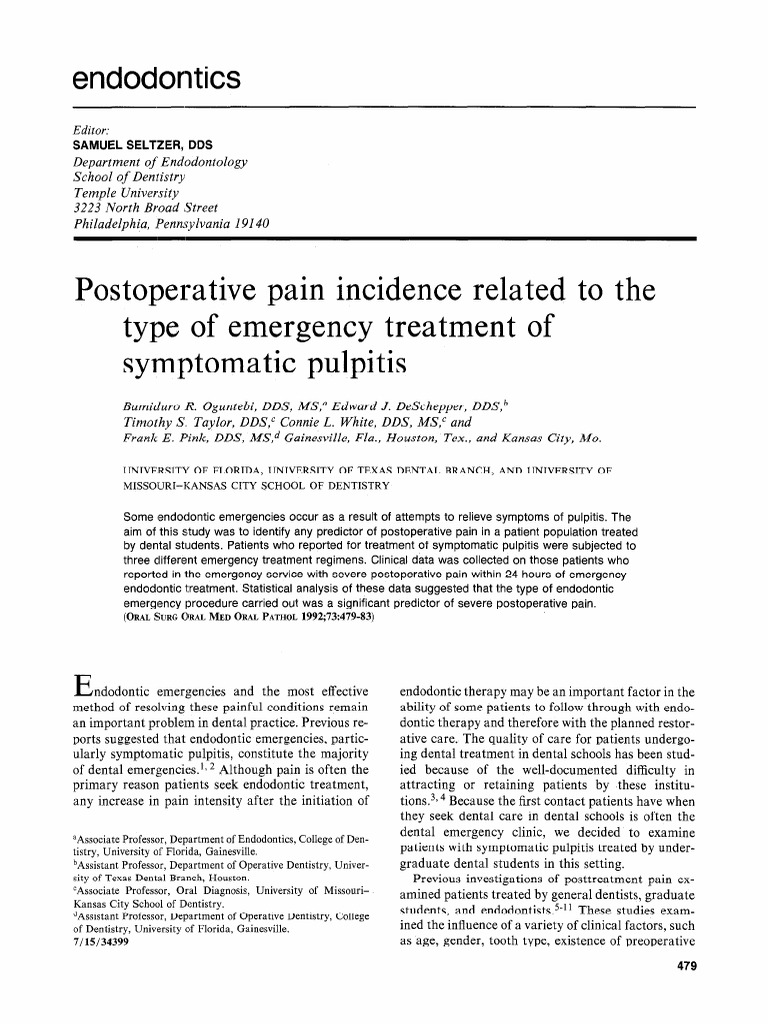 Postoperative Pain Incidence Related To The Type of Emergency Treatment ...