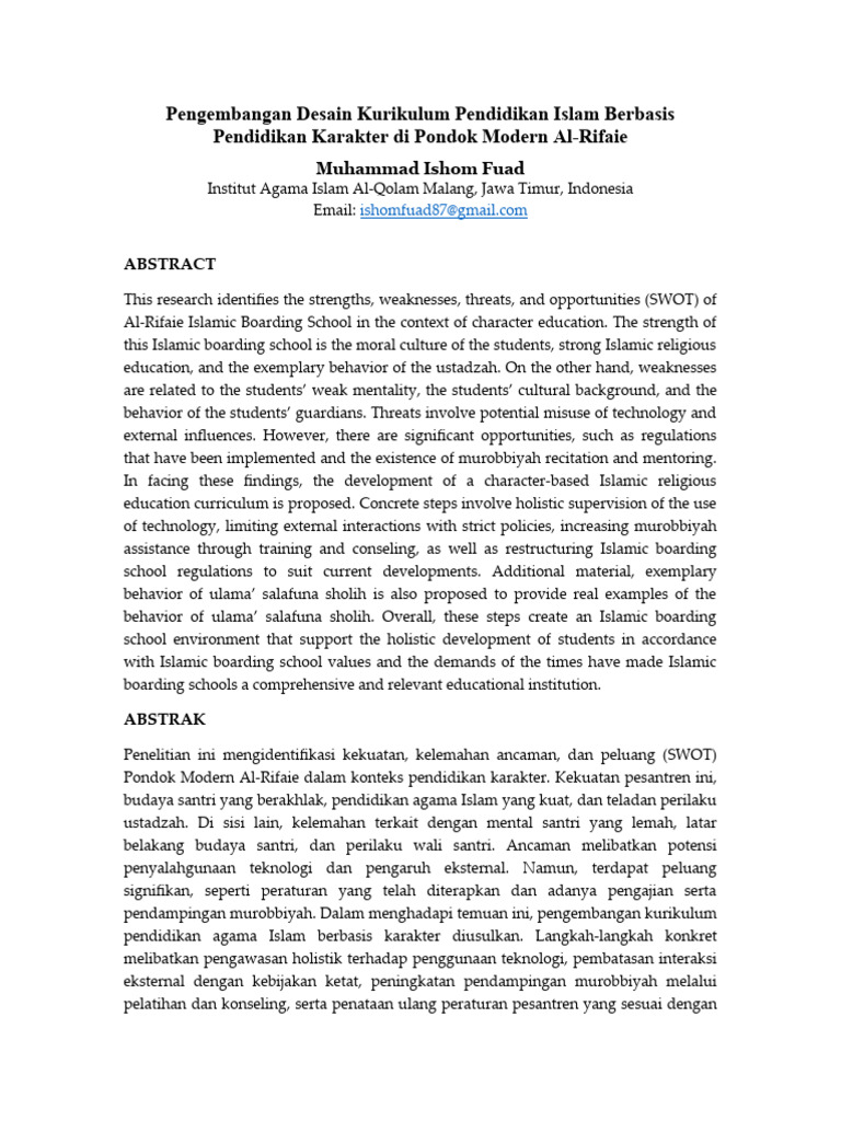 Jurnal Pengembangan Desain Kurikulum Berbasis Pendidikan Karakter Di ...