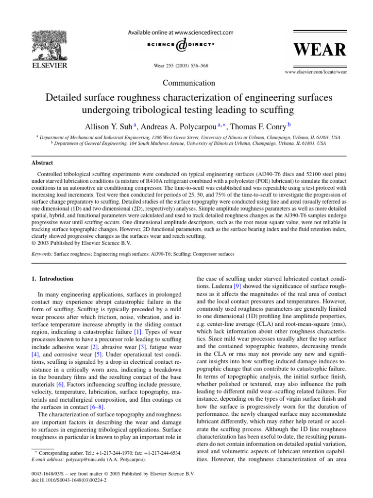 Detailed Surface Roughness Characterization of Engineering Surfaces ...