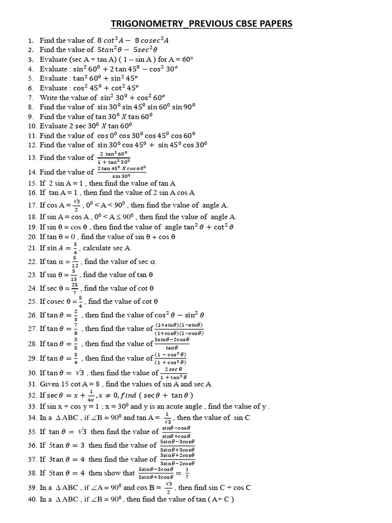 TRIGONOMETRY PRE YEARS Problems | Download Free PDF | Trigonometric Functions | Mathematical Objects