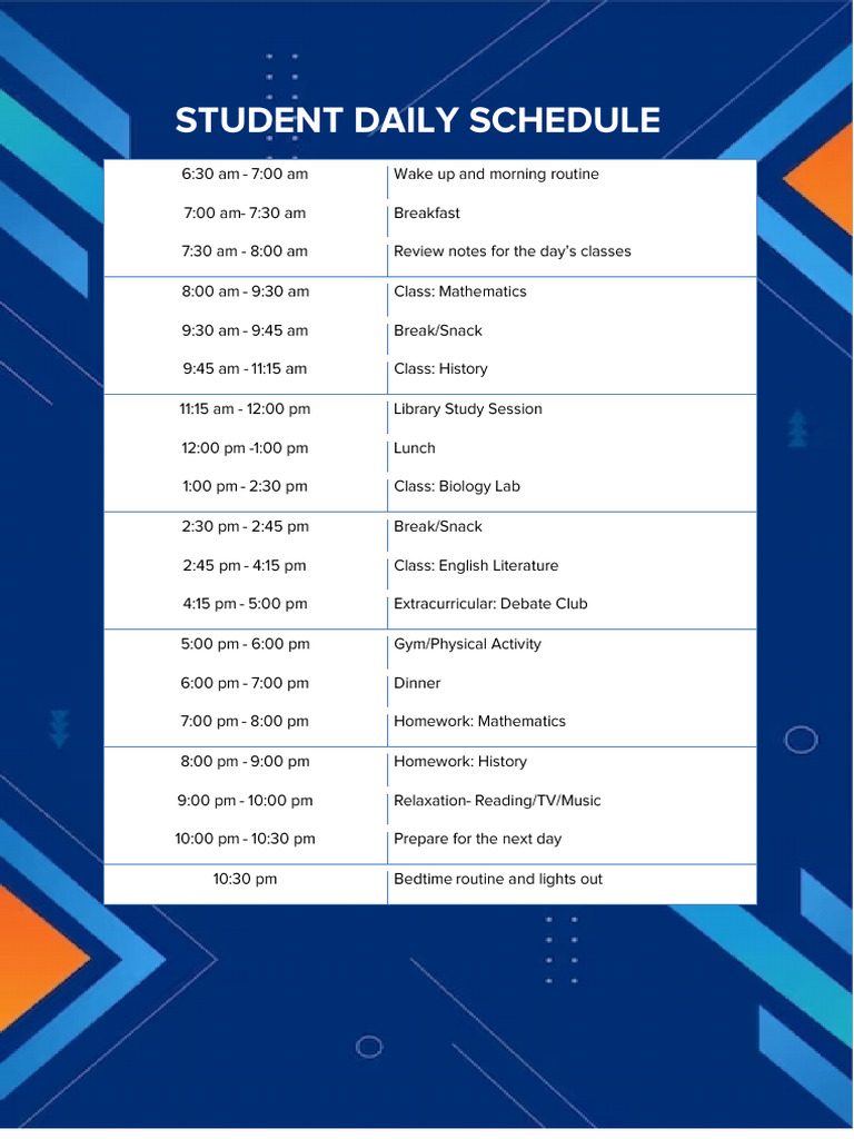 Student Daily Schedule Template | PDF