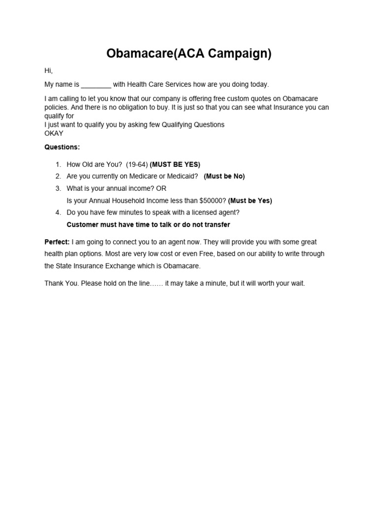 ACA Obamacare Script New | PDF | Business