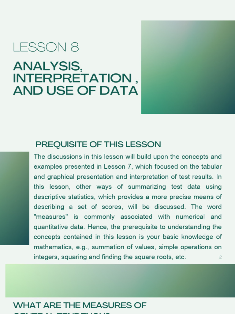 Analysis, Interpretation and Use of Data | PDF