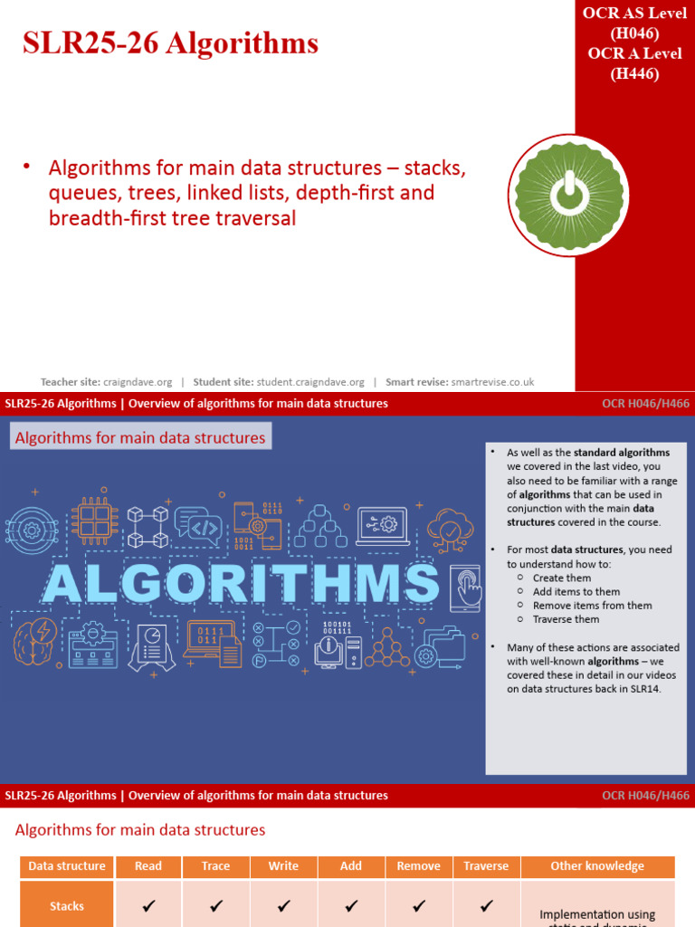 OCR A Level (H046-H446) Algorithms For Main Data Structures | PDF | Data Management ...