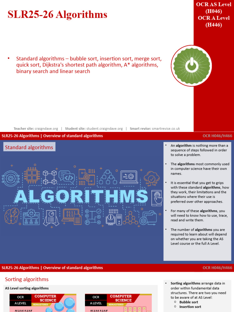 OCR A Level (H046-H446) Overview of Standard Algorithms | PDF