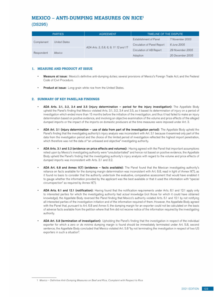 Mexico - Anti-Dumping Measures On Rice | PDF