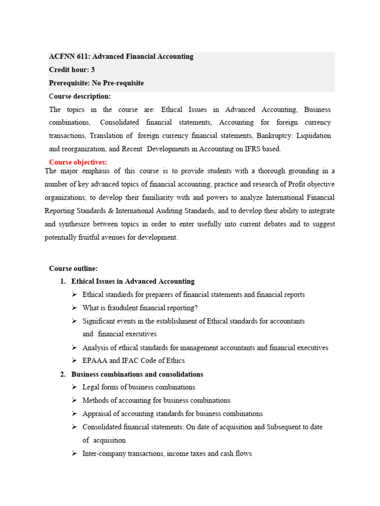 AFA Course Description | PDF | Accounting | Financial Statement