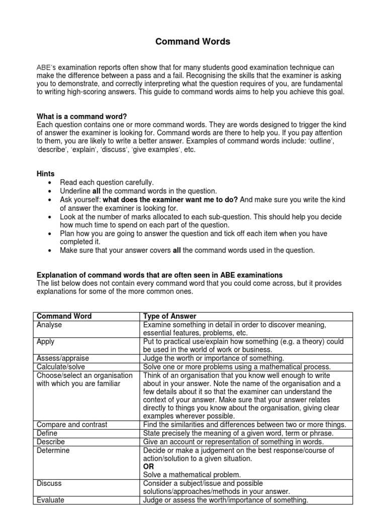 What is a Command Word | Test (Assessment) | Epistemology | Free 30-day ...