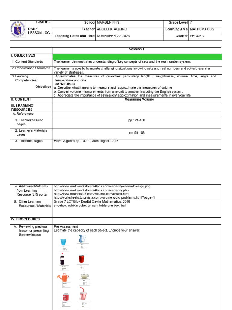 Week 3 | PDF | Volume | Litre