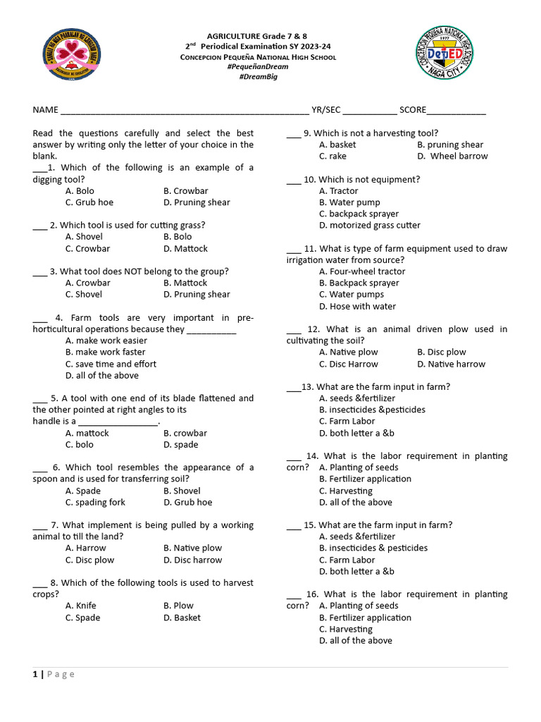 Agriculture Grade 7 | PDF | Hazards | Plough