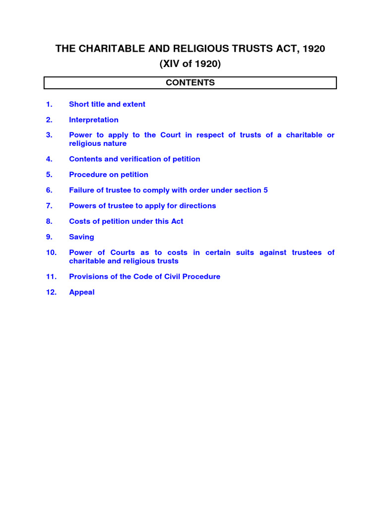 The Charitable and Religious Trusts Act 1920 | PDF