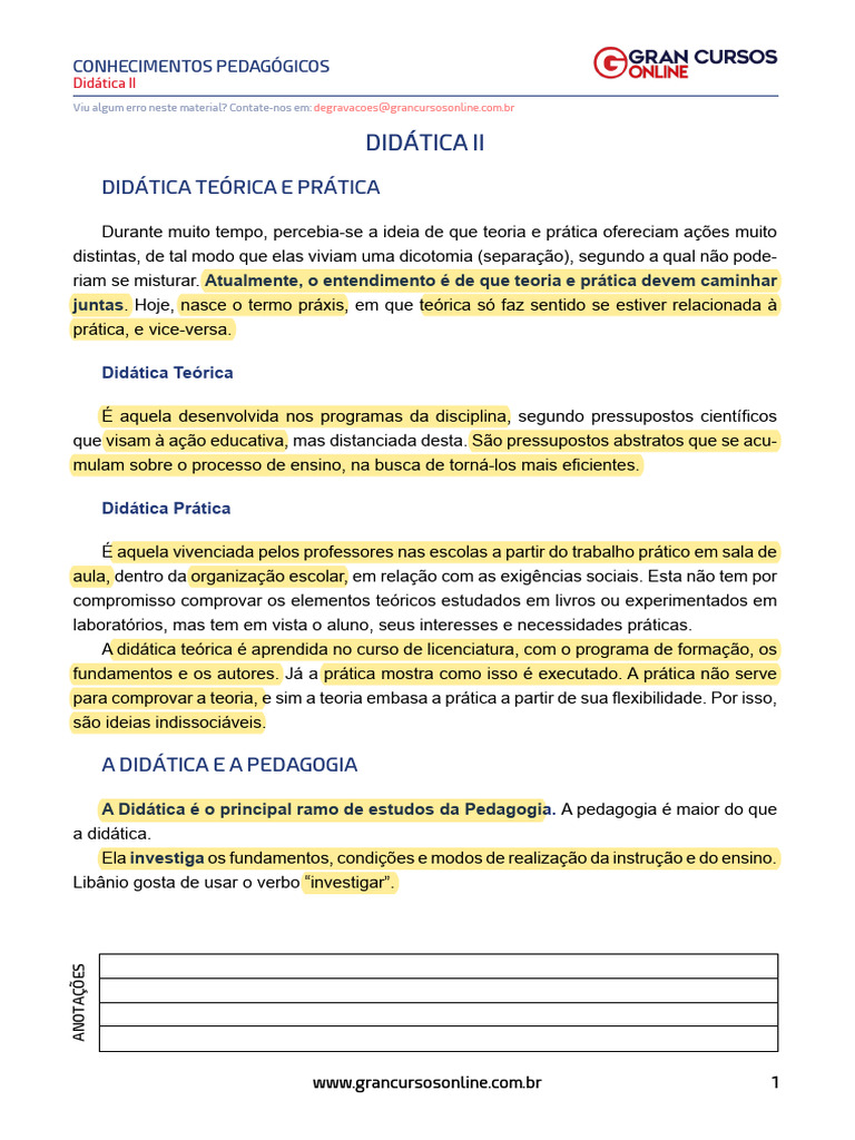 Didática - Aula 2 - Resumo - 2271285-William-Dornela-De-Castro - 261371430-Conhecimentos ...