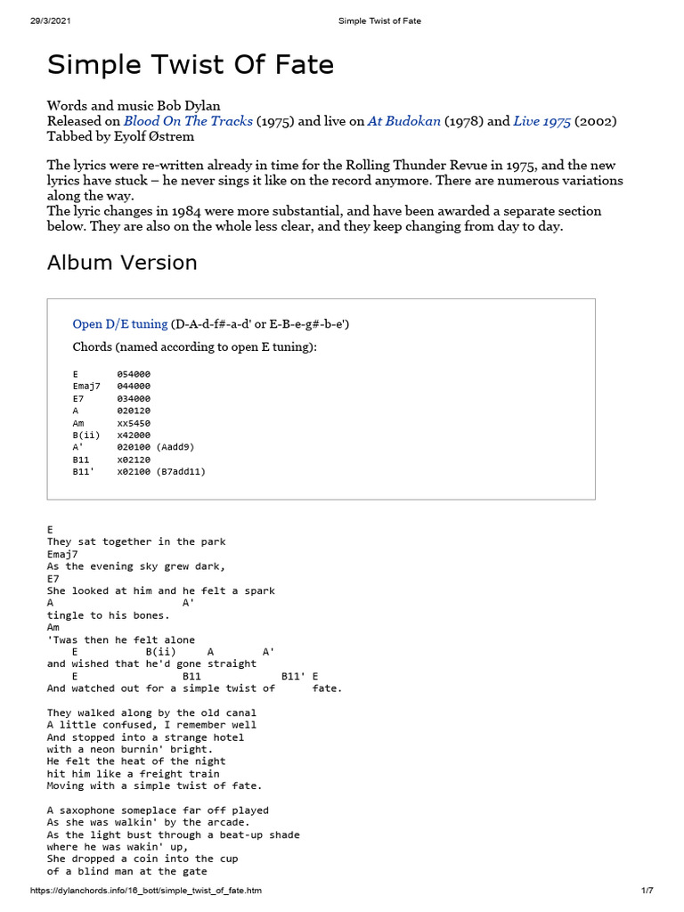 Simple Twist of Fate | PDF | Bob Dylan | Works