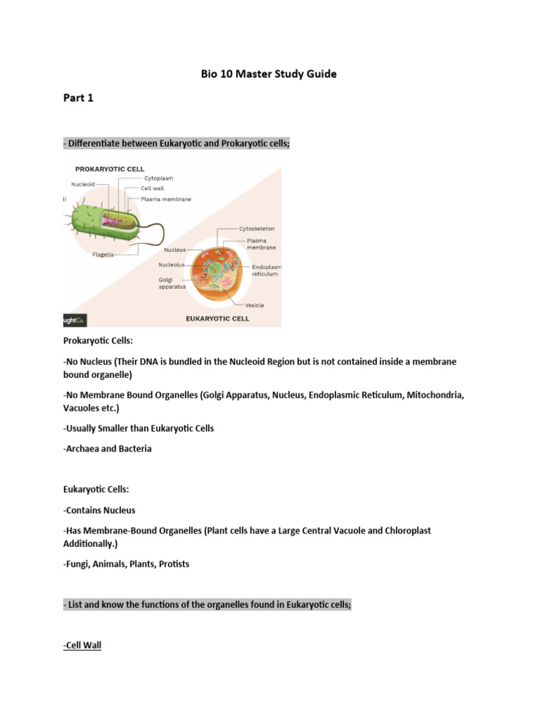 Bio 10 Master Study Guide Part 1 | PDF | Cell (Biology) | Organelle