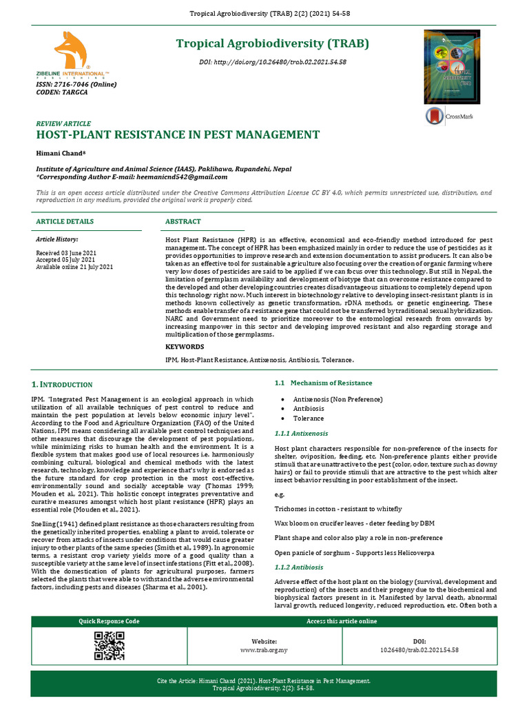 Host-Plant Resistance in Pest Management | PDF | Plant Breeding ...