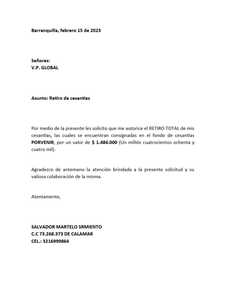 Carta Cesantias | PDF