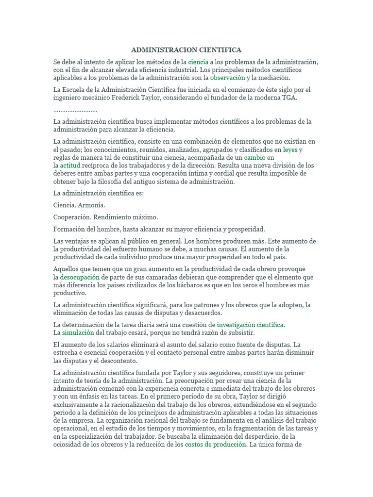 Administracion Cientifica Segun Taylor | PDF